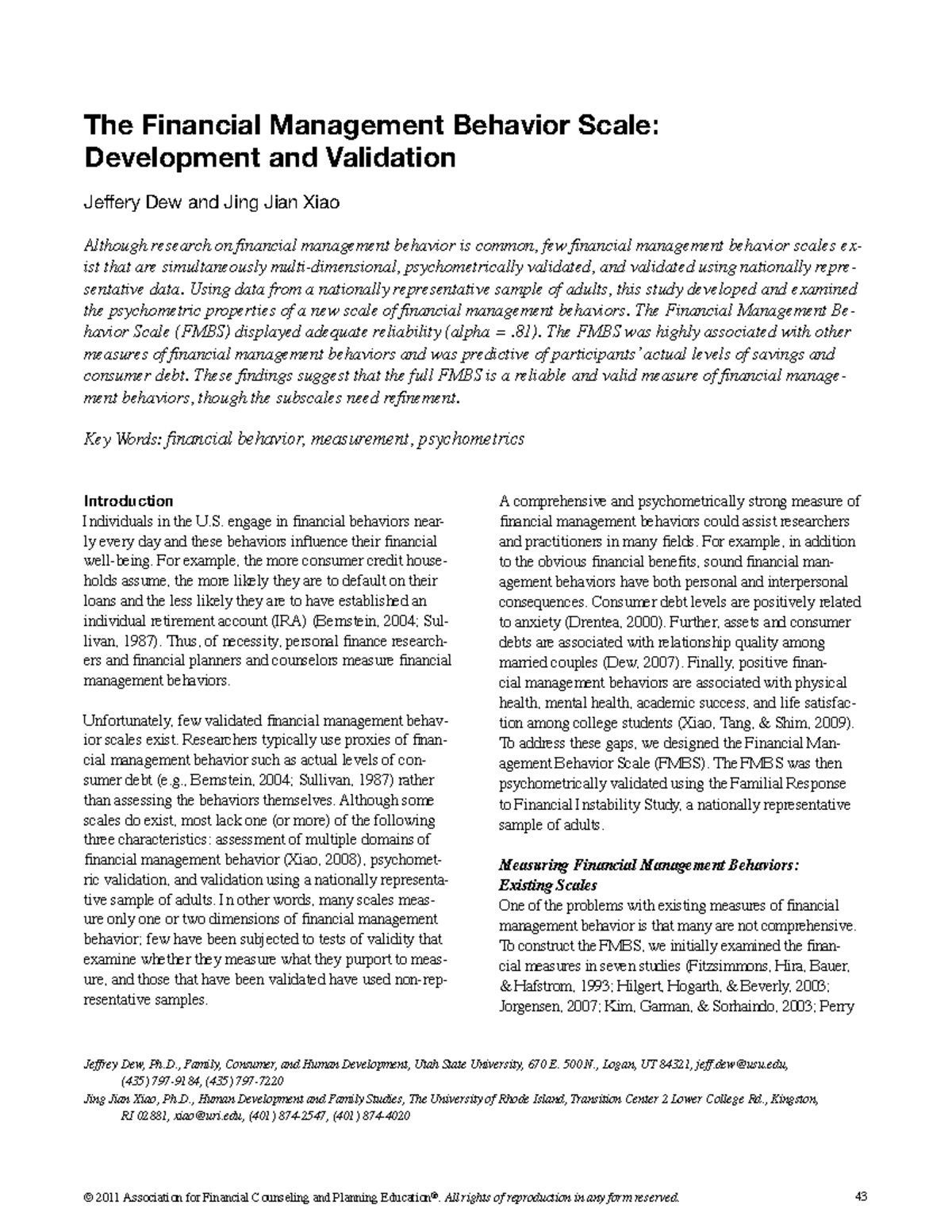 Development and Validation of the Financial Management Behavior Scale ...