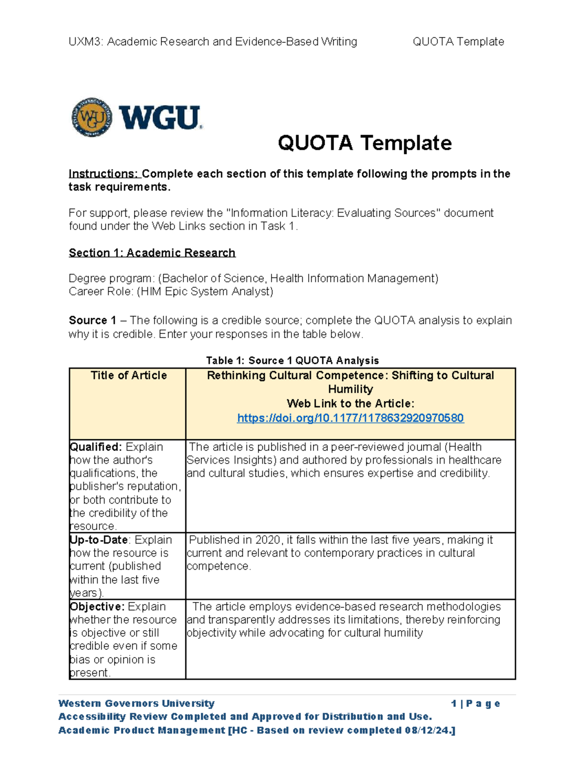 UXM3: QUOTA Template for Academic Research in HIM and Cultural ...
