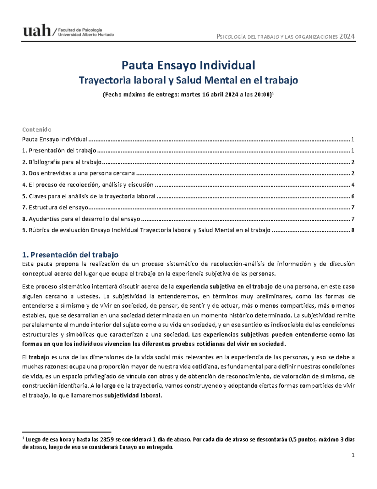 Pauta Ensayo trayectorias laborales y salud mental en el trabajo 2024 ...