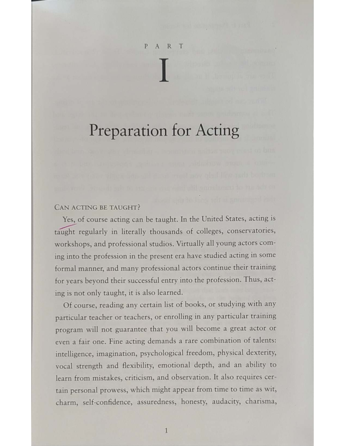 ACT 101: Preparation for Acting - Key Concepts and Techniques - Studocu