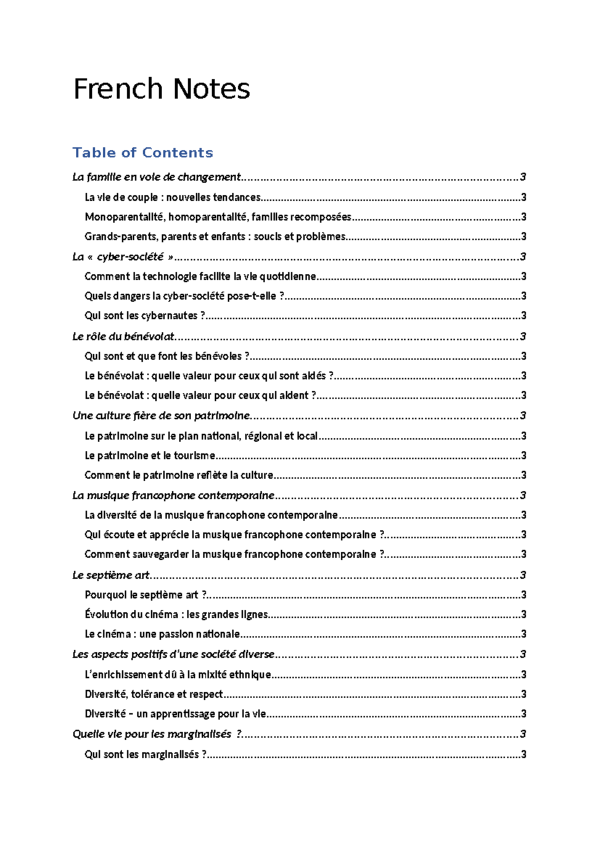 AQA A Level French Specification - French Notes La famille en voie de ...