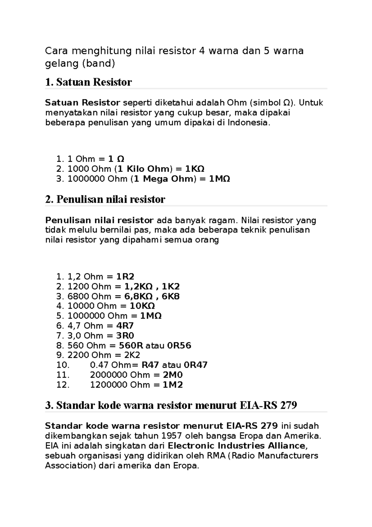 Panduan Lengkap Menghitung Nilai Resistor 4 dan 5 Warna - Studocu