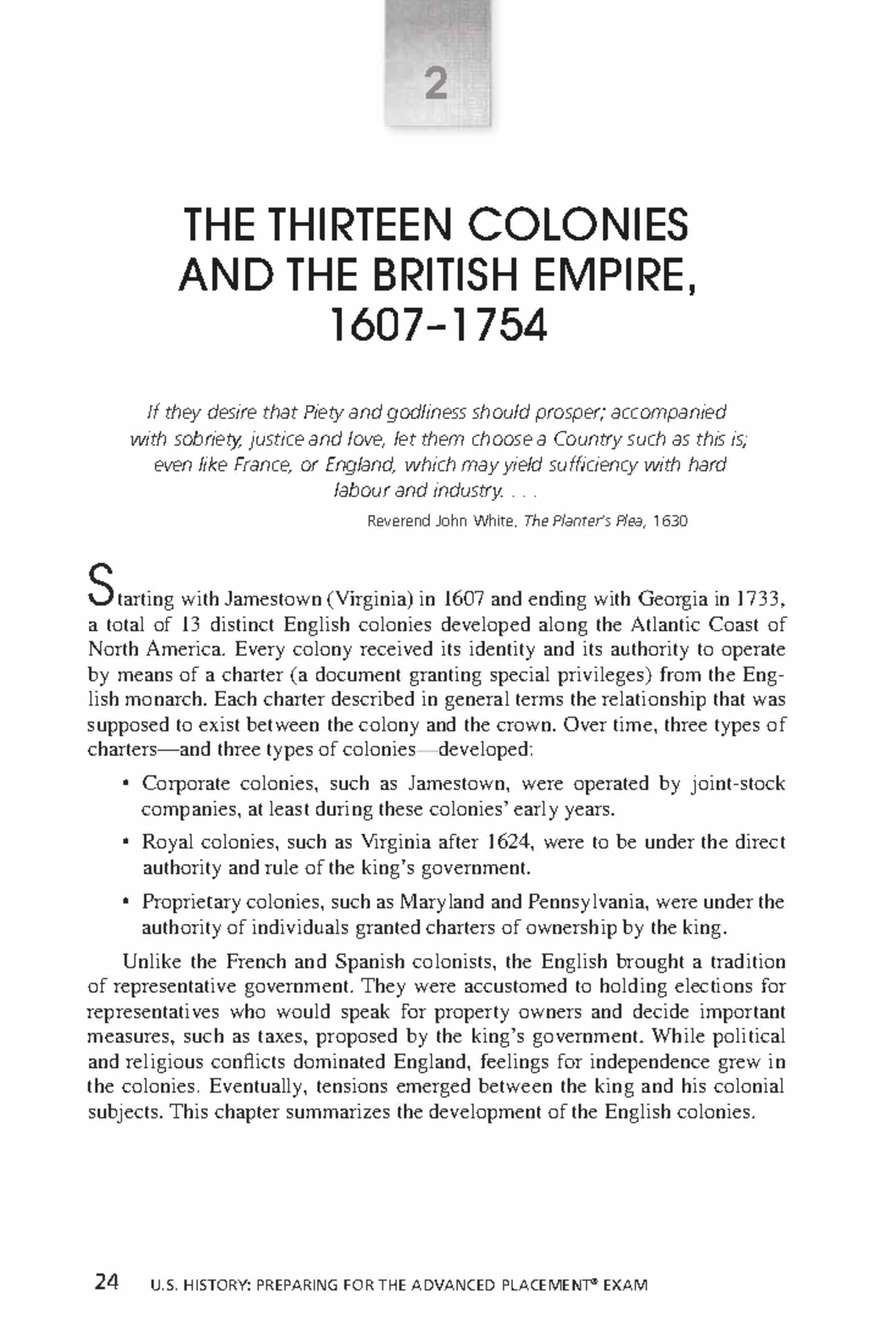 U.S. HISTORY: THE THIRTEEN COLONIES AND THE BRITISH EMPIRE (1607-1754 ...
