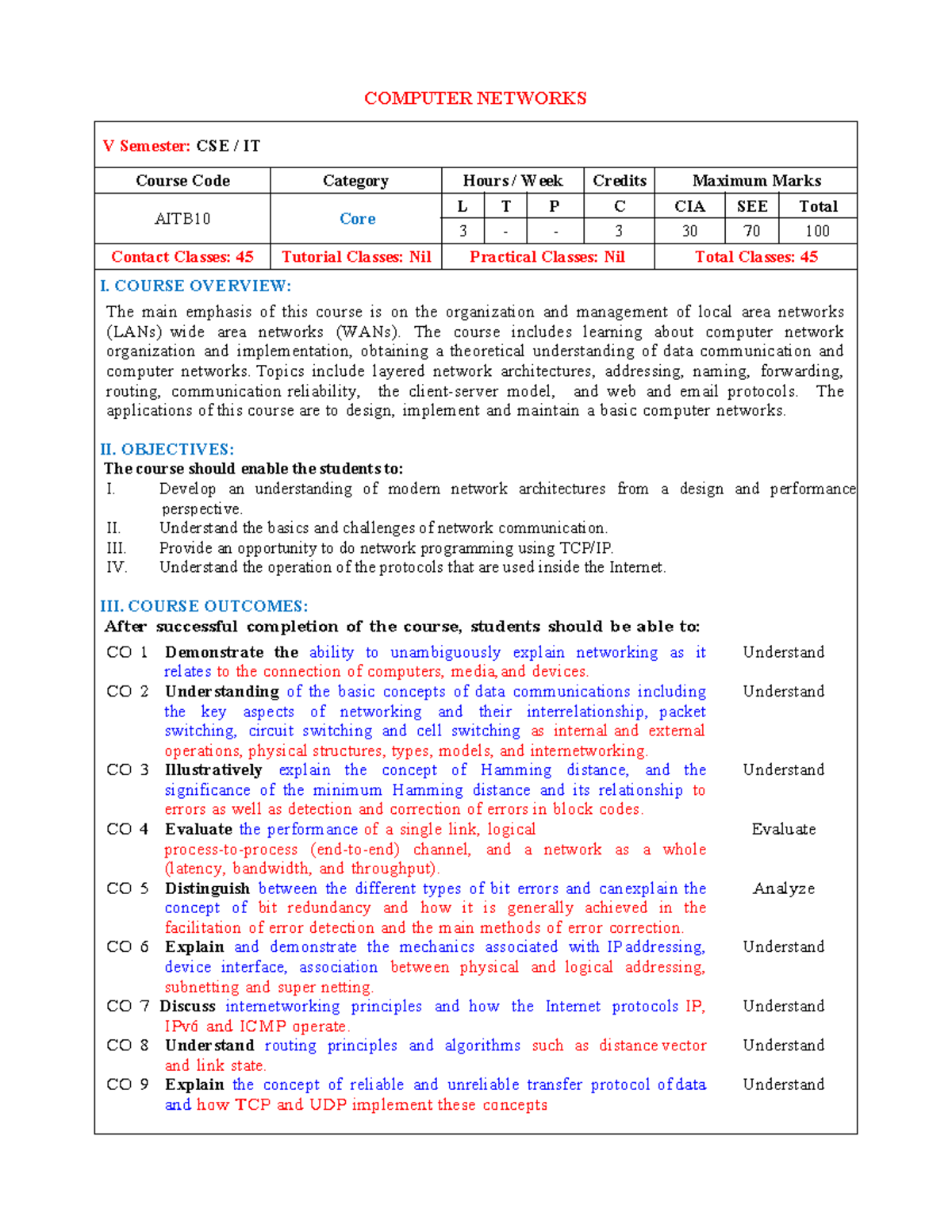 Computer networks - CSE AITB10 course overview and syllabus - Studocu