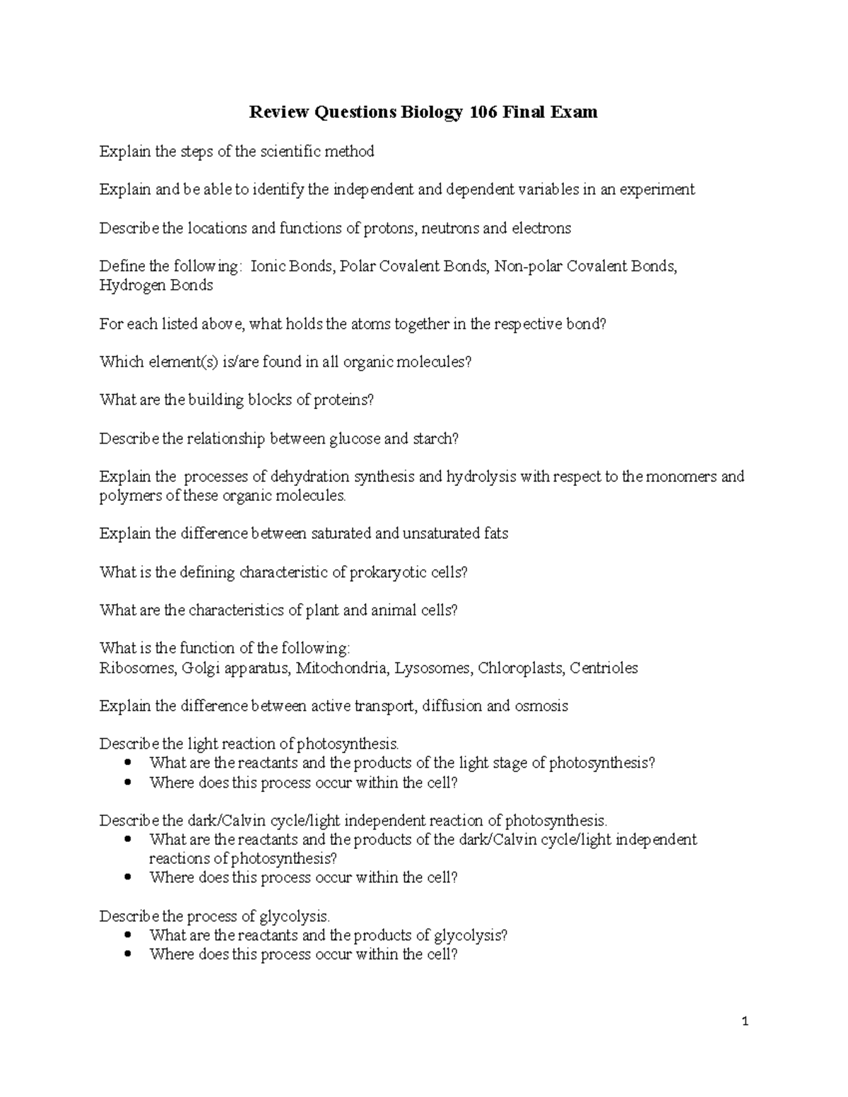 Review Questions Biology 106 Final Exam - Explain the difference ...