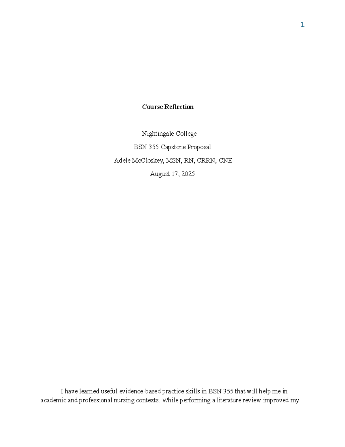BSN 355 Course Reflection: Capstone Proposal Insights - Studocu
