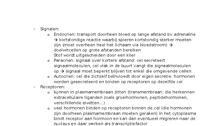 Biochemie Notities Les 1: Endocriene Signalen en Hormoonwerking - Studocu
