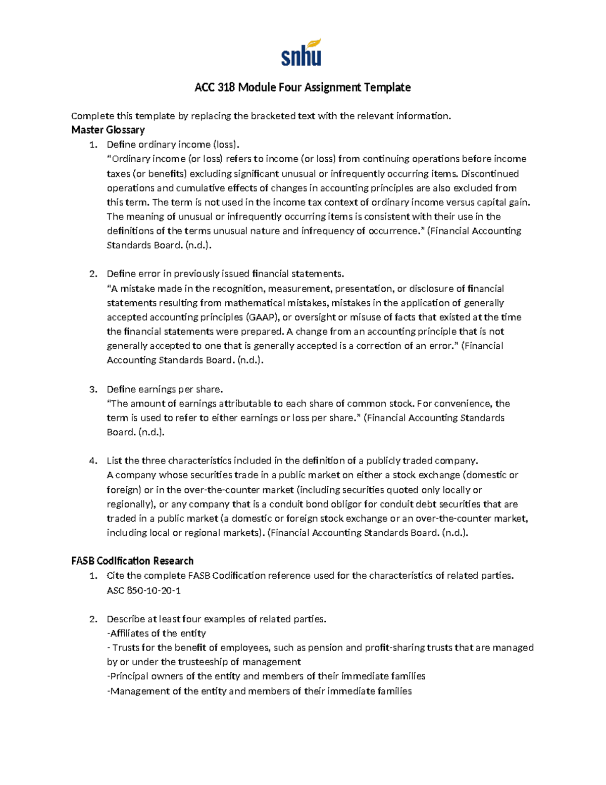 ACC 318 Module Four Assignment Guidelines and Glossary Definitions ...