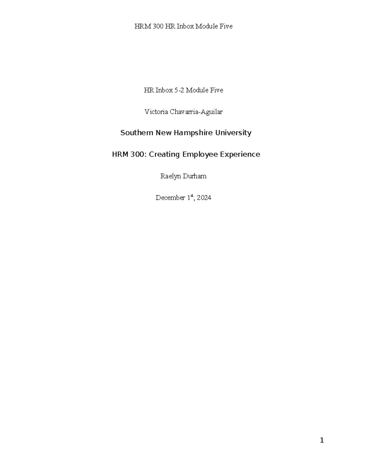 Hrm 300 5 2 Hr Inbox Hr Inbox 5 2 Module Five Victoria Chavarria Aguilar Southern New