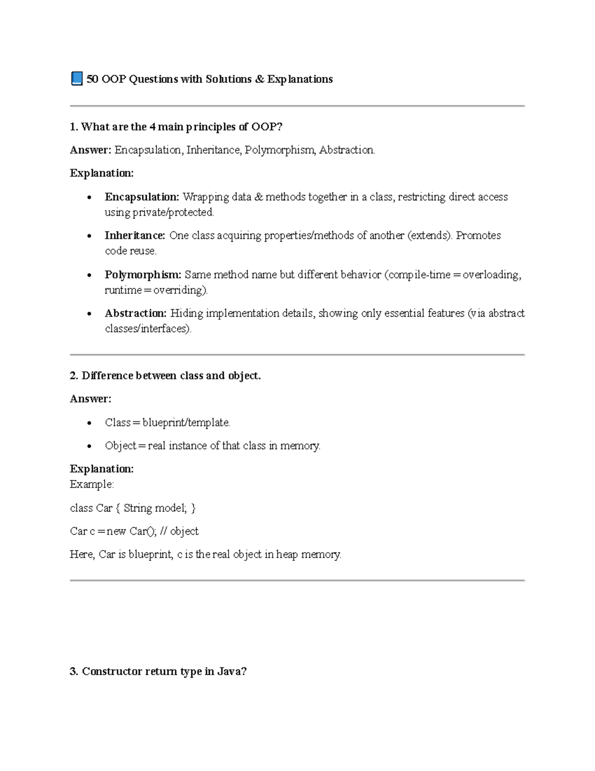 50 OOP Questions & Solutions: Principles, Constructors, Interfaces - Studocu