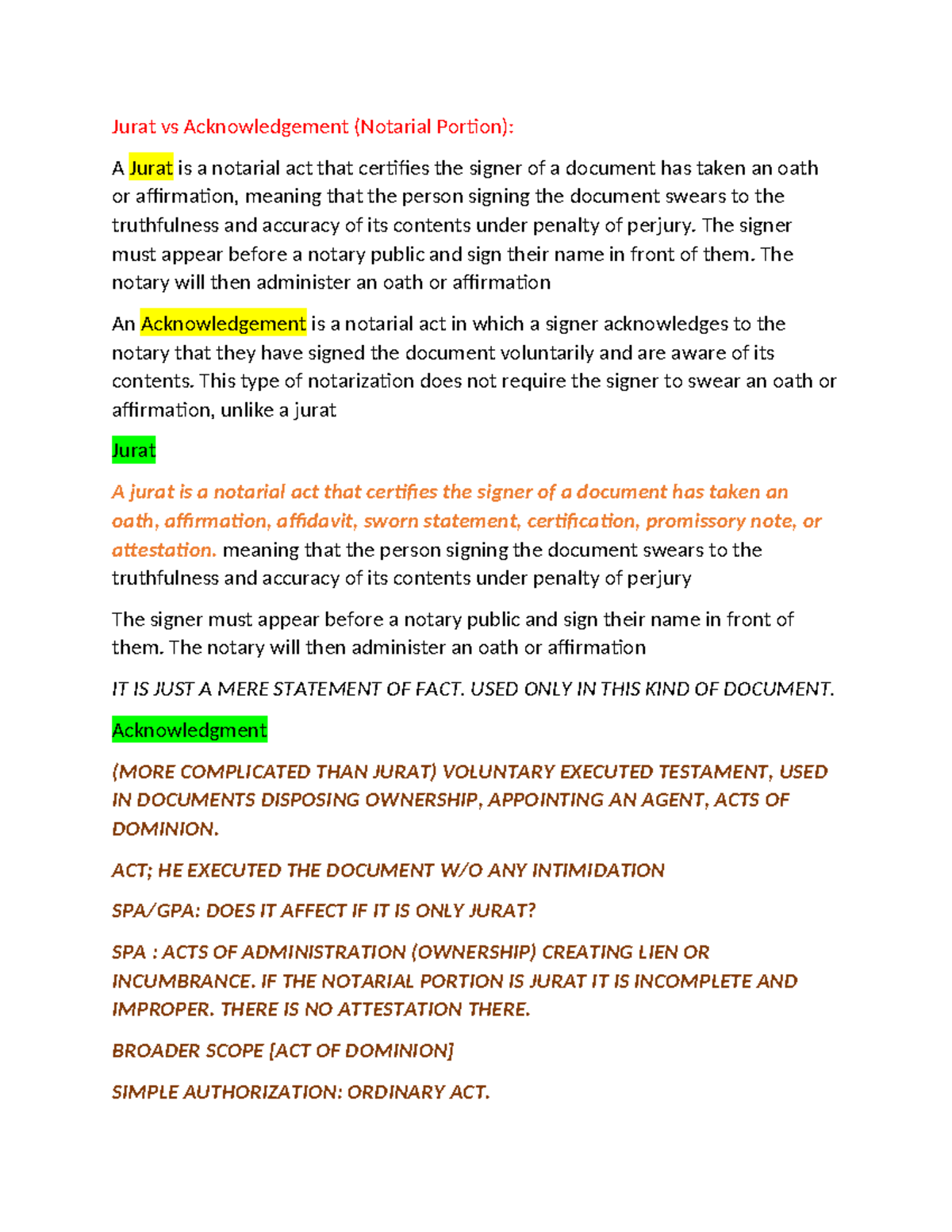 Jurat vs Acknowledgment: Key Differences in Notarial Acts - Studocu