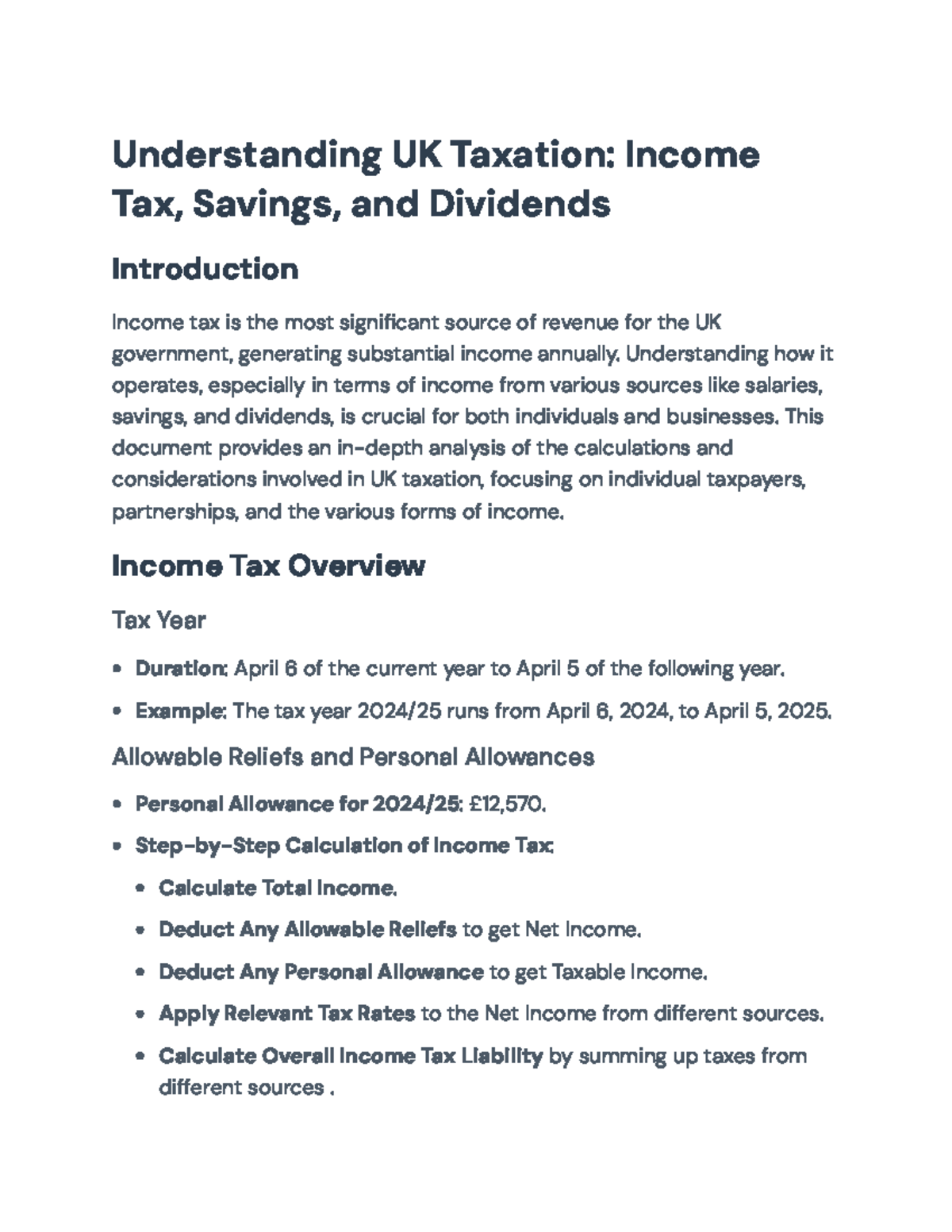Understanding UK Taxation: Income, Savings, and Dividends Analysis ...