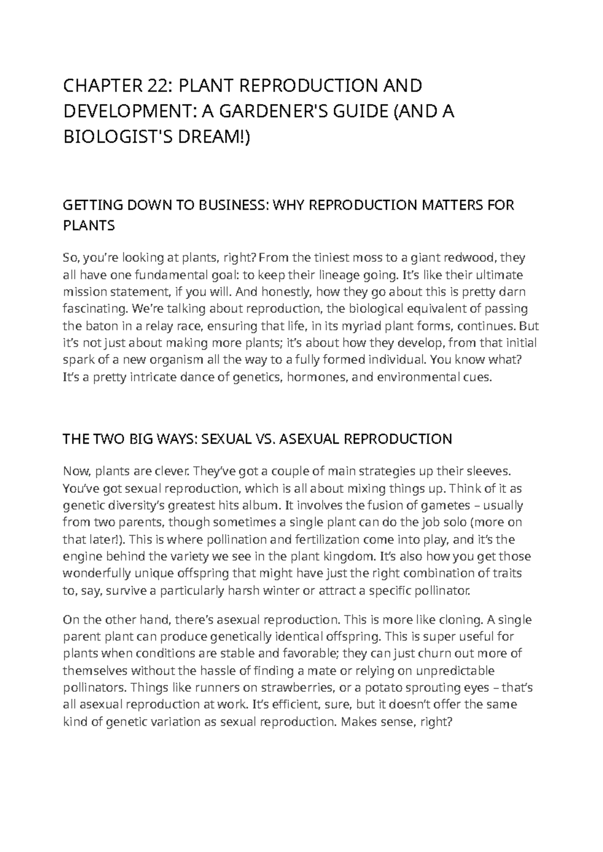CHAPTER 22: PLANT REPRODUCTION & DEVELOPMENT - A COMPREHENSIVE GUIDE ...