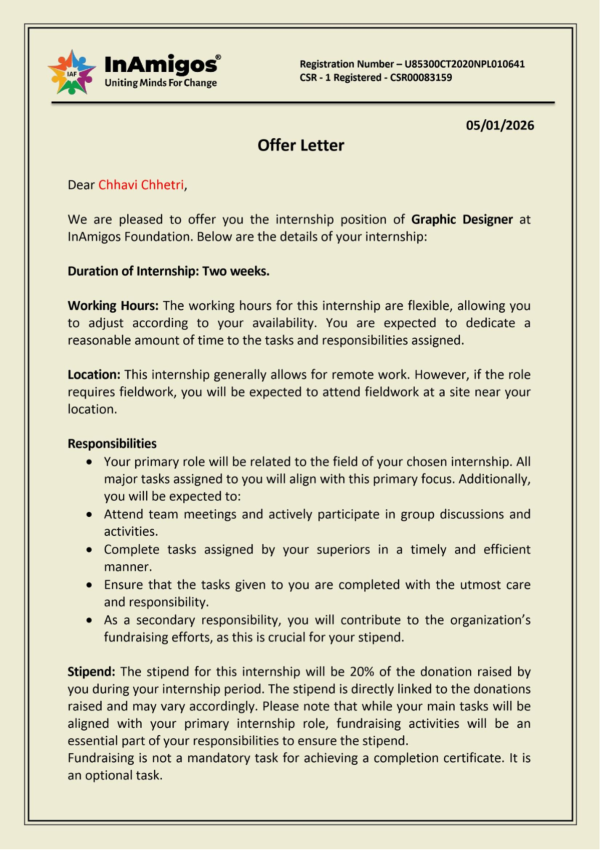 Confirmation Letter for Chhavi Chhetri - Studocu