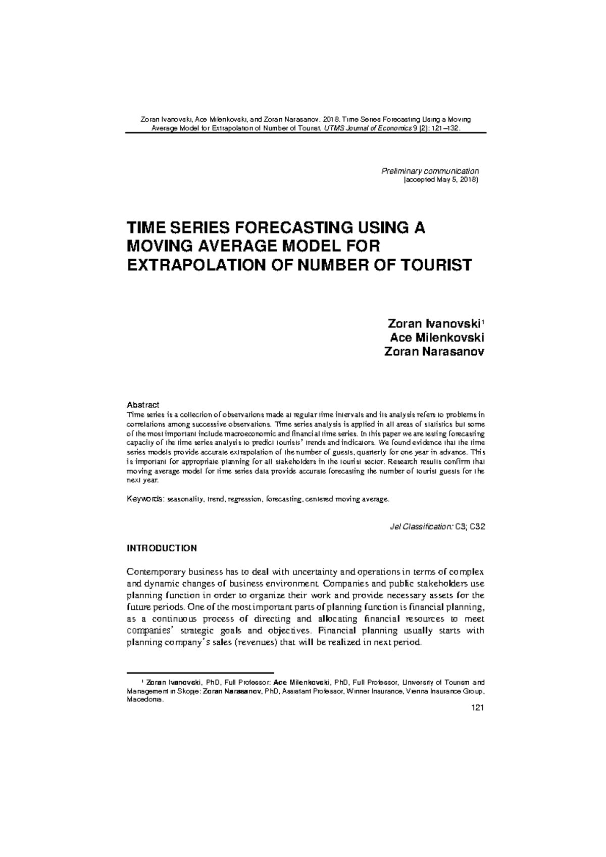 Time Series Forecasting of Tourist Numbers Using MA Model (UTMS 2018 ...