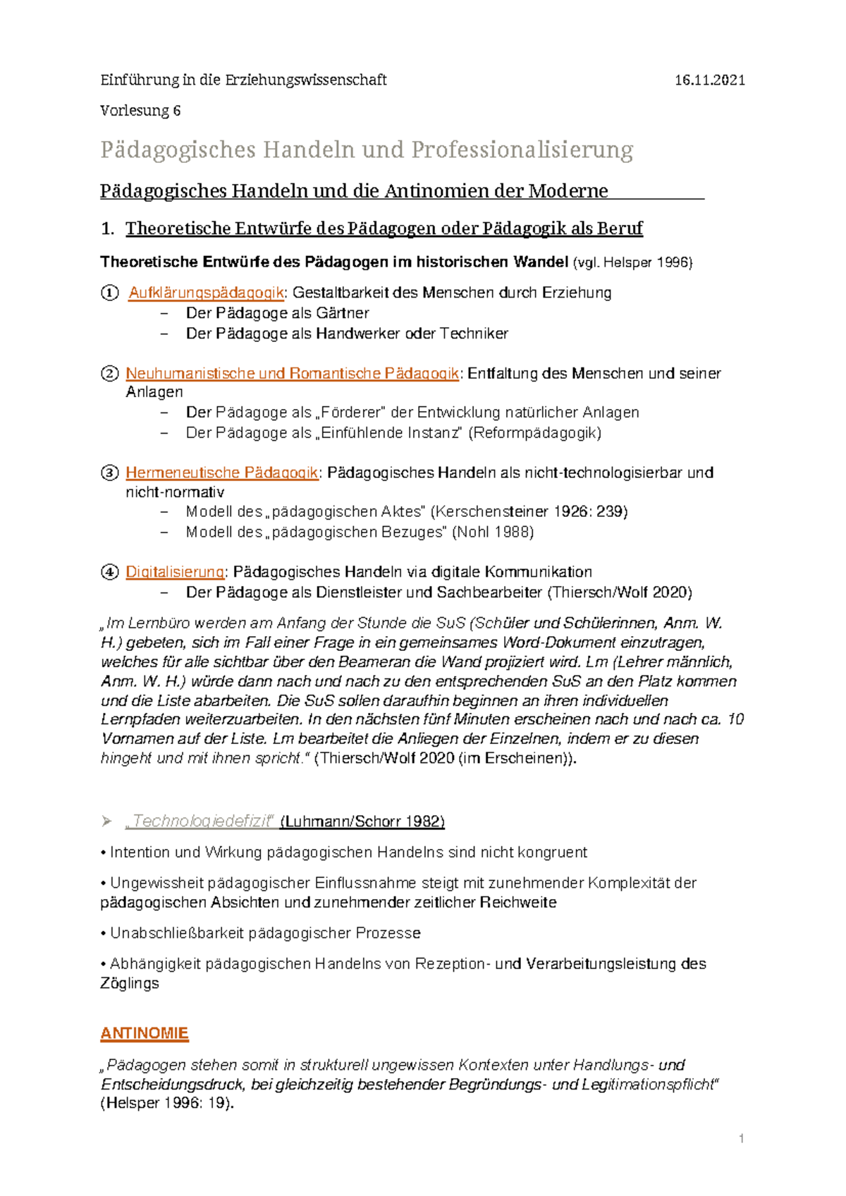 Pädagogisches Handeln und Professionalisierung: Antinomien in der ...