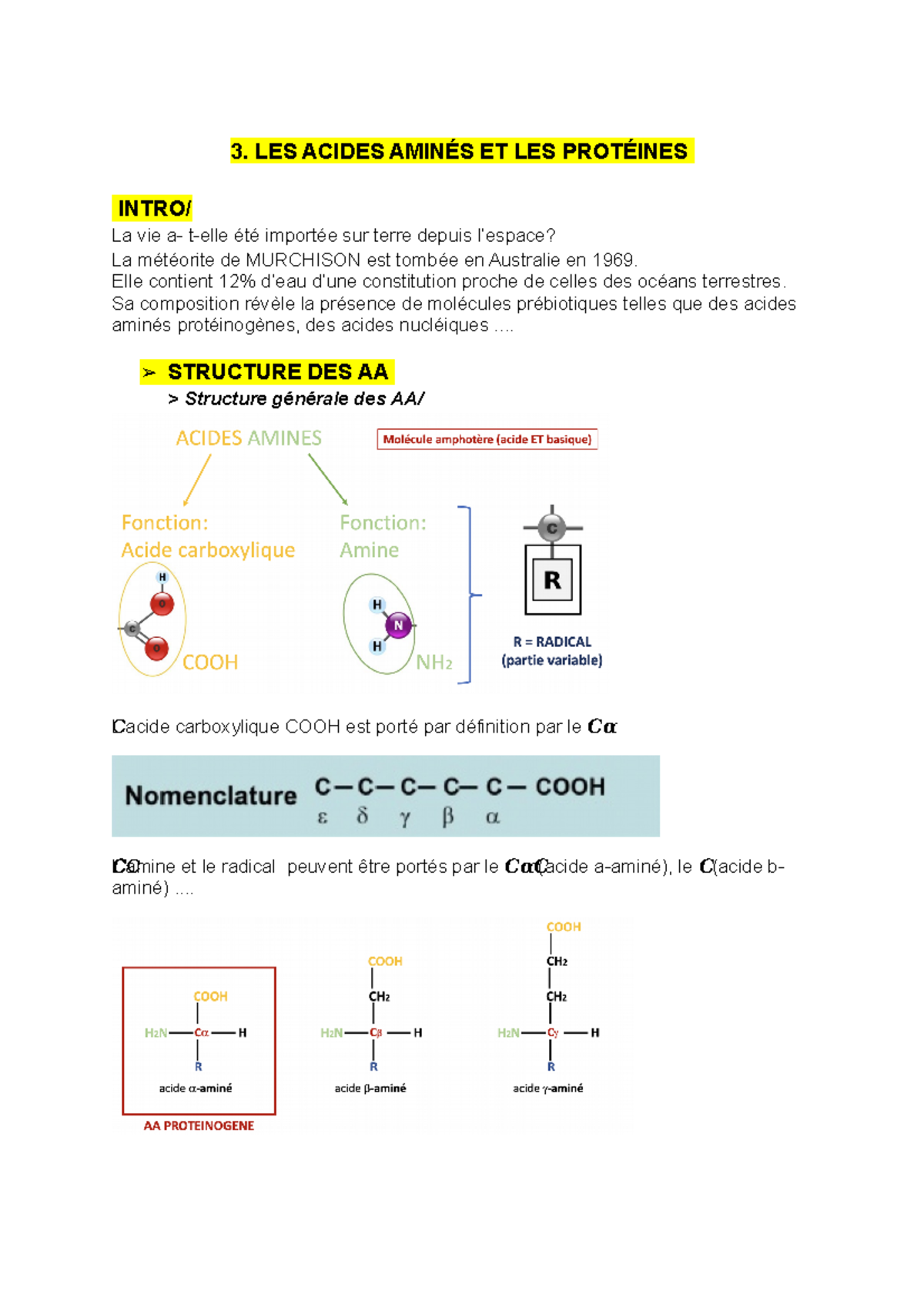 Bioch.3 Acides Aminés et Protéines - Notes de Cours - Studocu