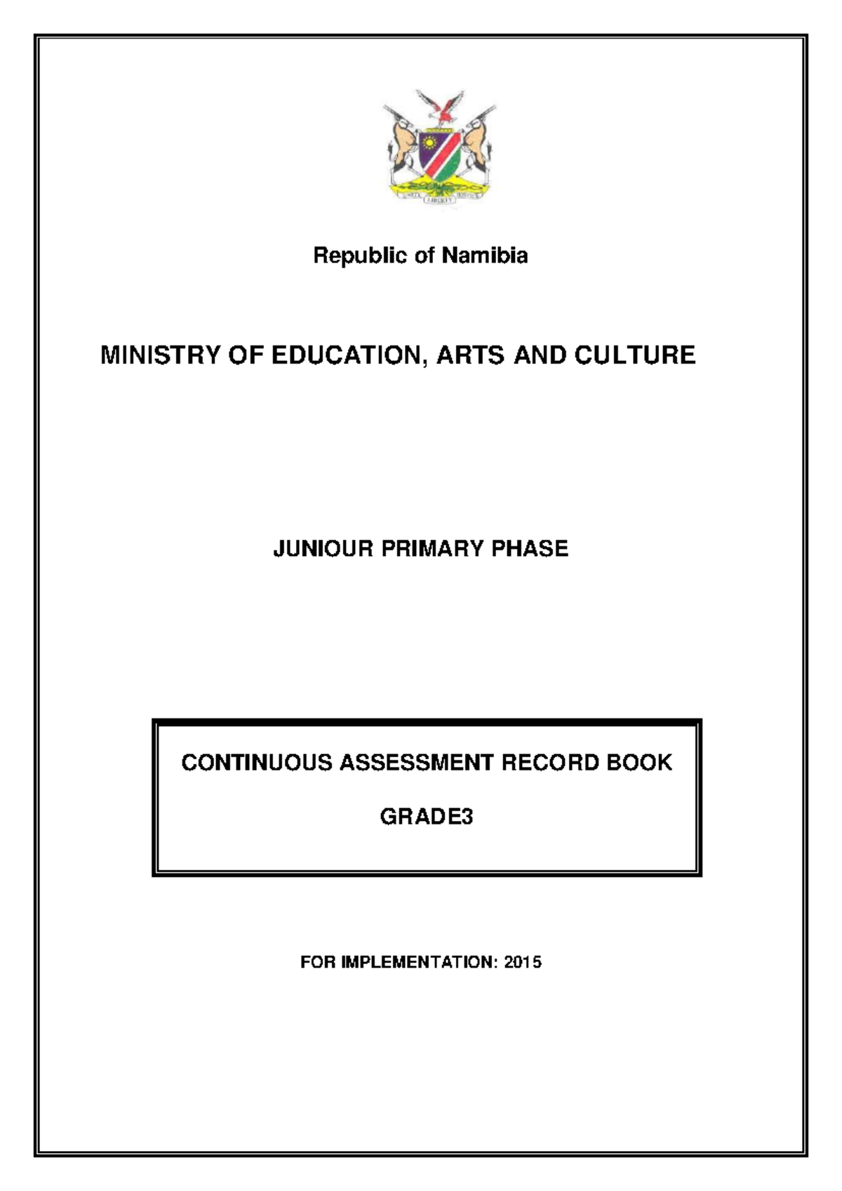 Grade 3 Continuous Assessment Record Book (JP CA) - 2015 Edition - Studocu
