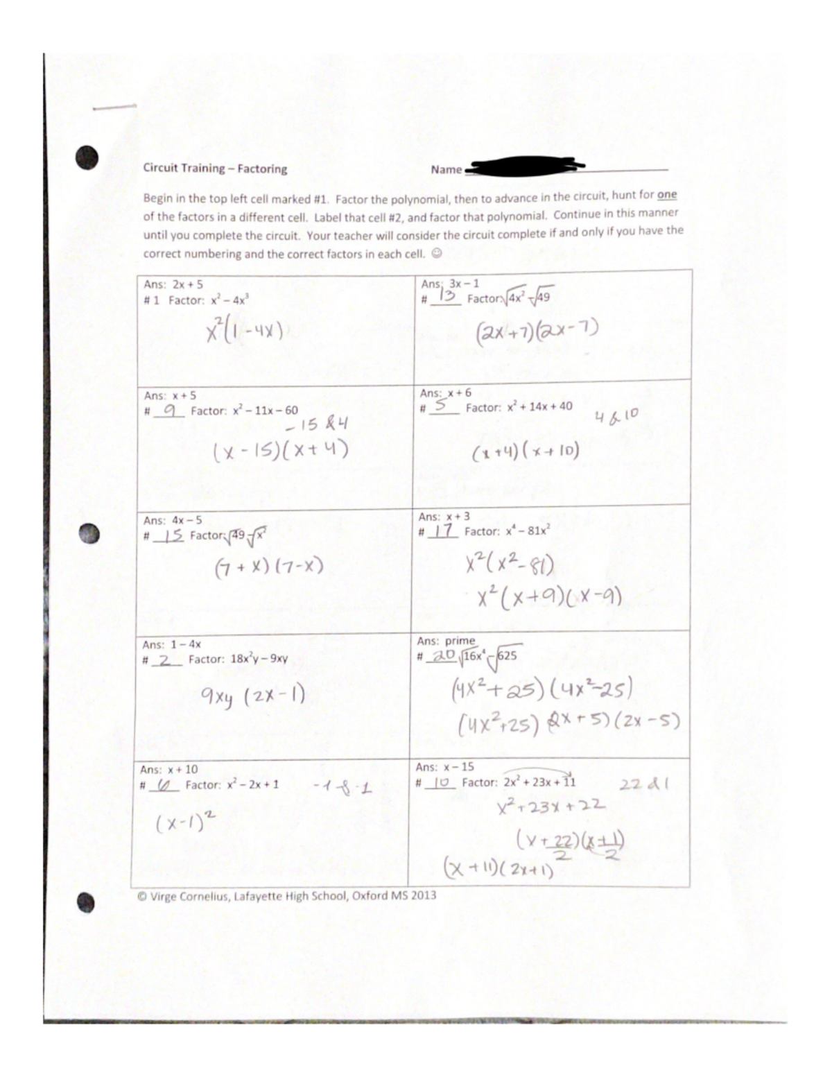 Circuit Training: Factoring Polynomials Exercise 2 - Studocu