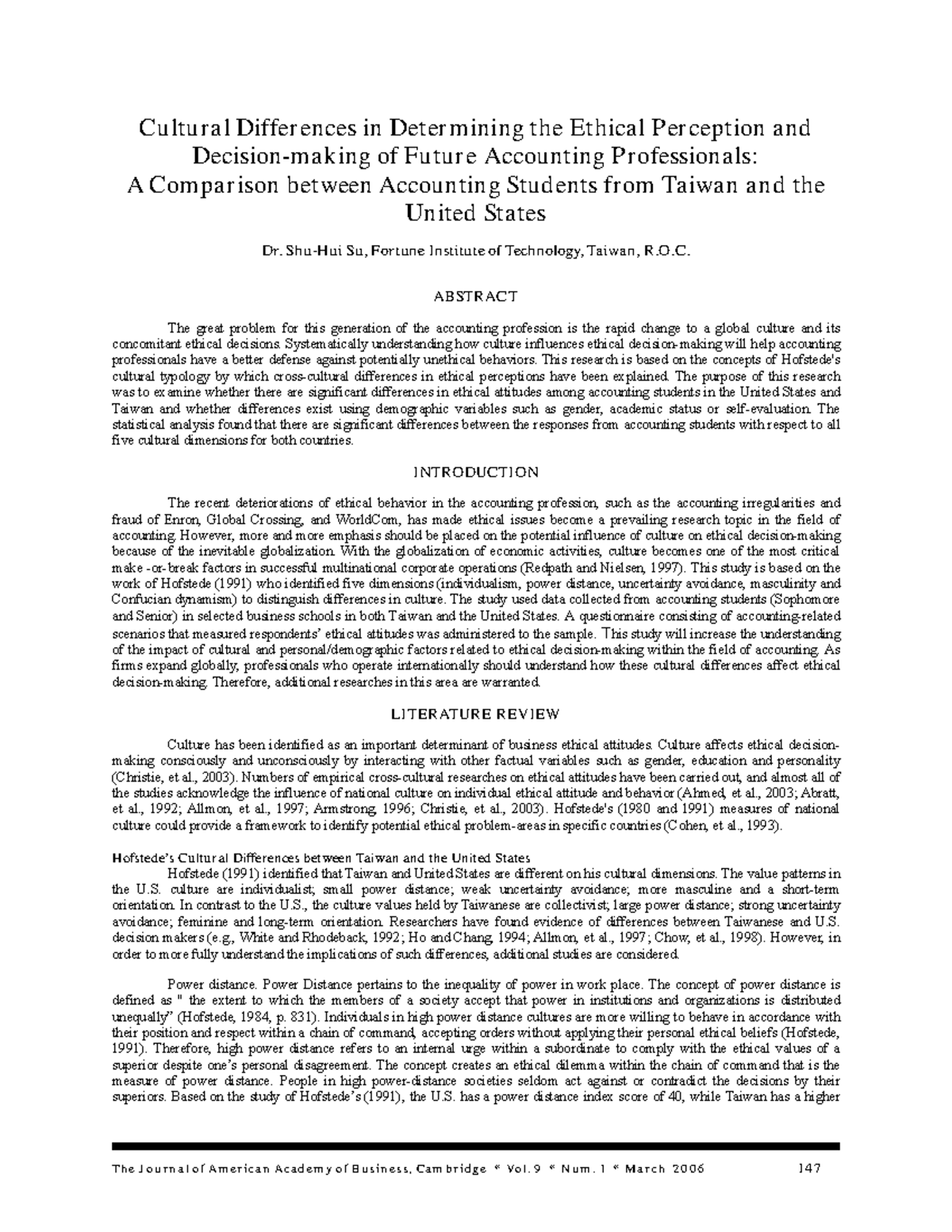 Cultural Differences in Ethical Decision-Making: A Study of ACC 101 ...