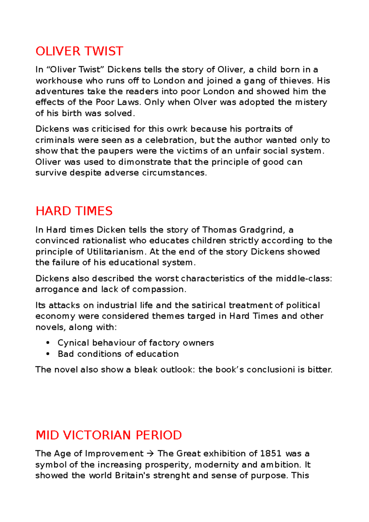 Victorian Literature Analysis: Focus on Oliver Twist & Hard Times - Studocu