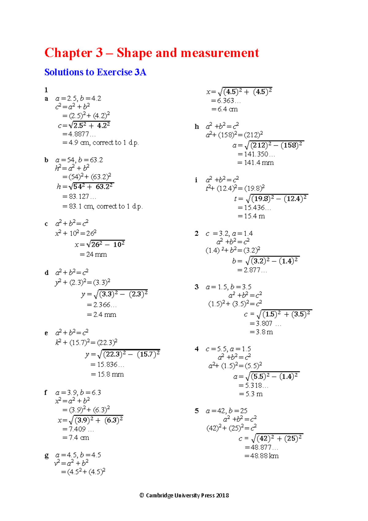 Chapter 3 Worked Solutions for Shape and Measurement Exercises - Studocu