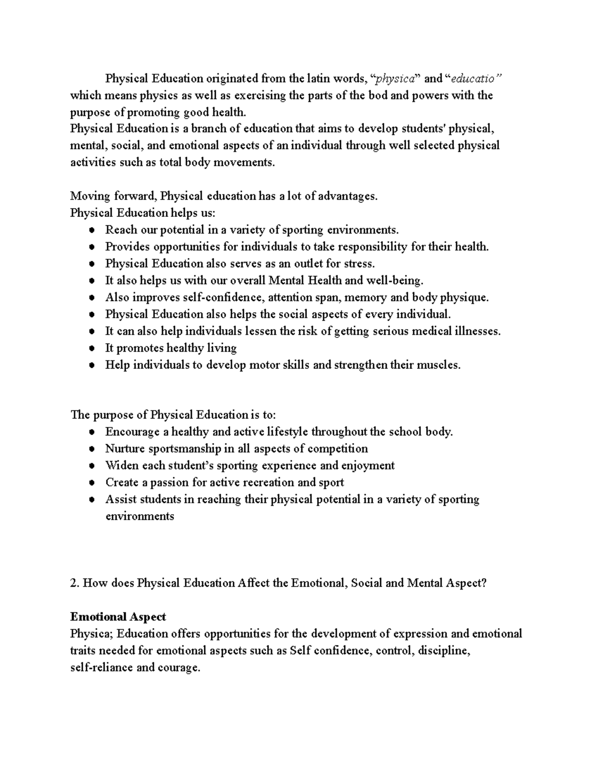 PHED 101 - 1 - All about physical education and its components ...