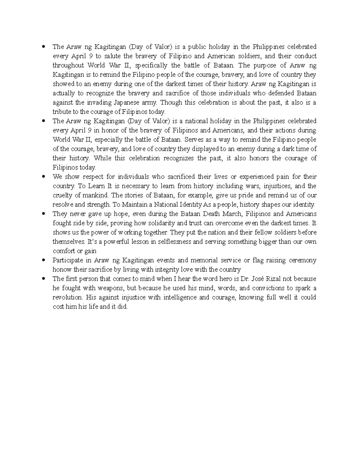 Araw ng Kagitingan: Honoring Valor and Sacrifice in History - Studocu