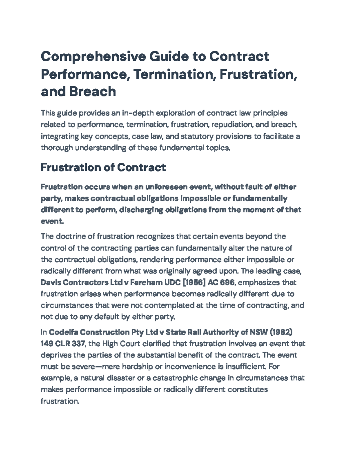 Comprehensive Guide to Contract Law (LAW 101): Performance, Termination & - Studocu