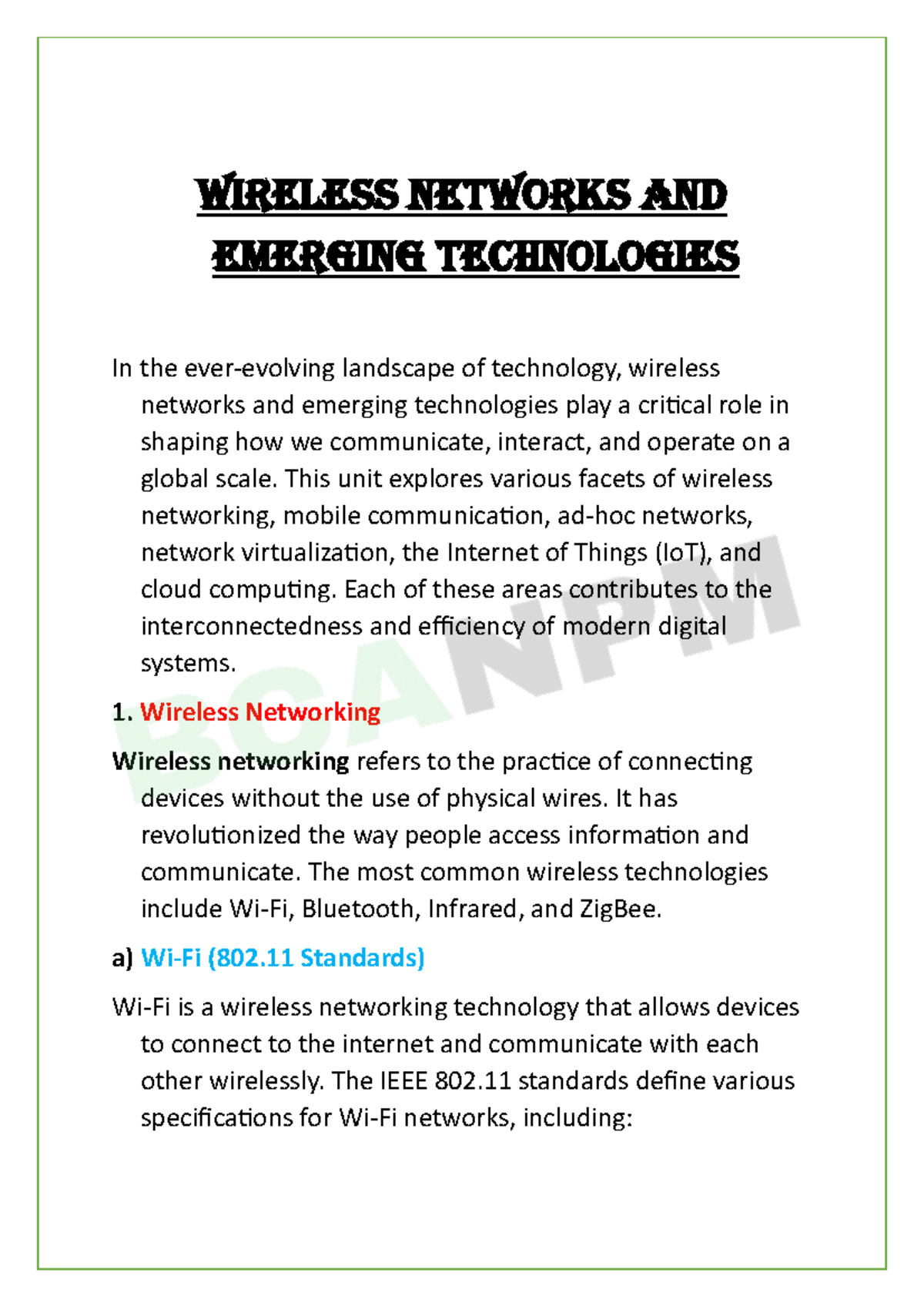 5-Wireless Networks & Emerging Technologies Overview - Studocu