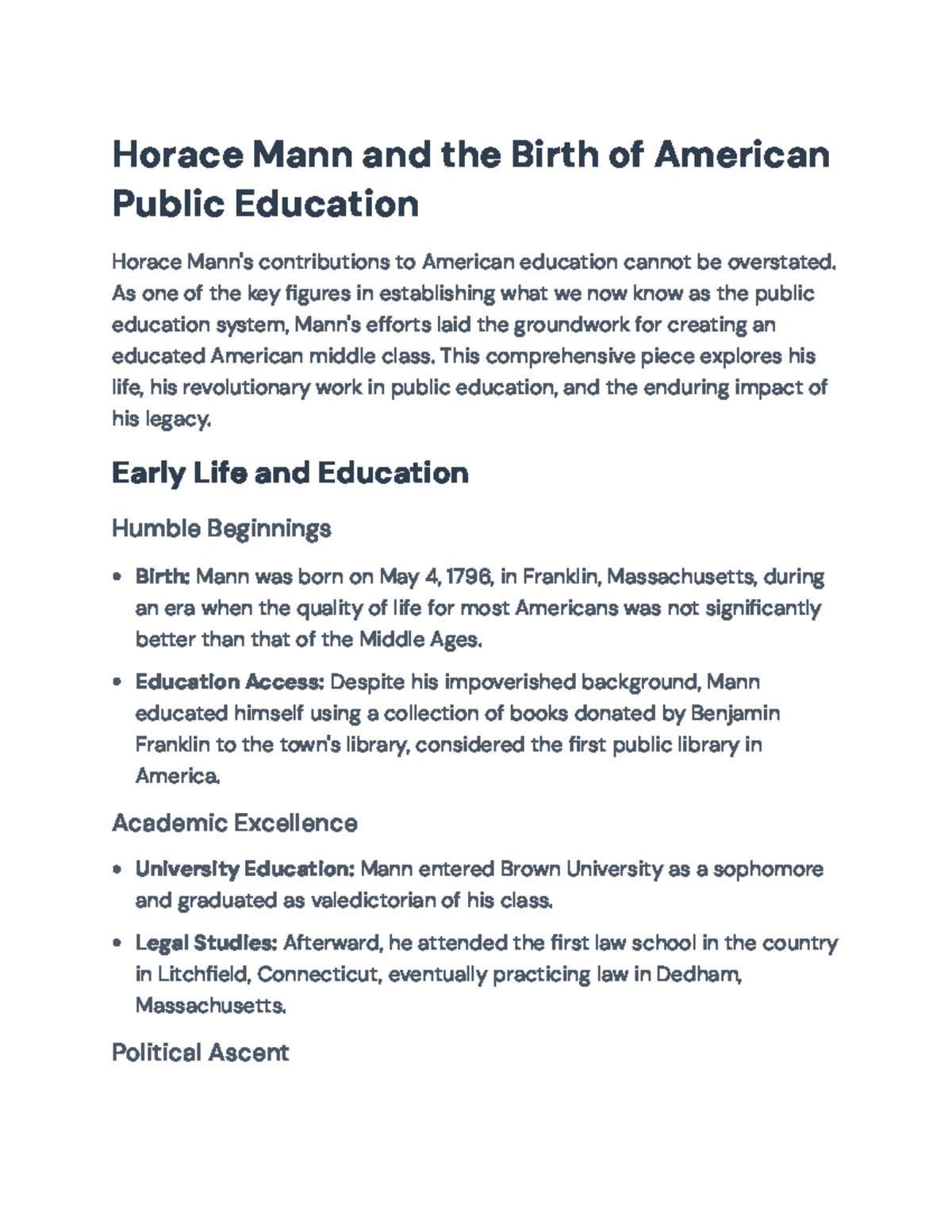 Horace Mann: Pioneering Public Education in America - Horace Mann and ...