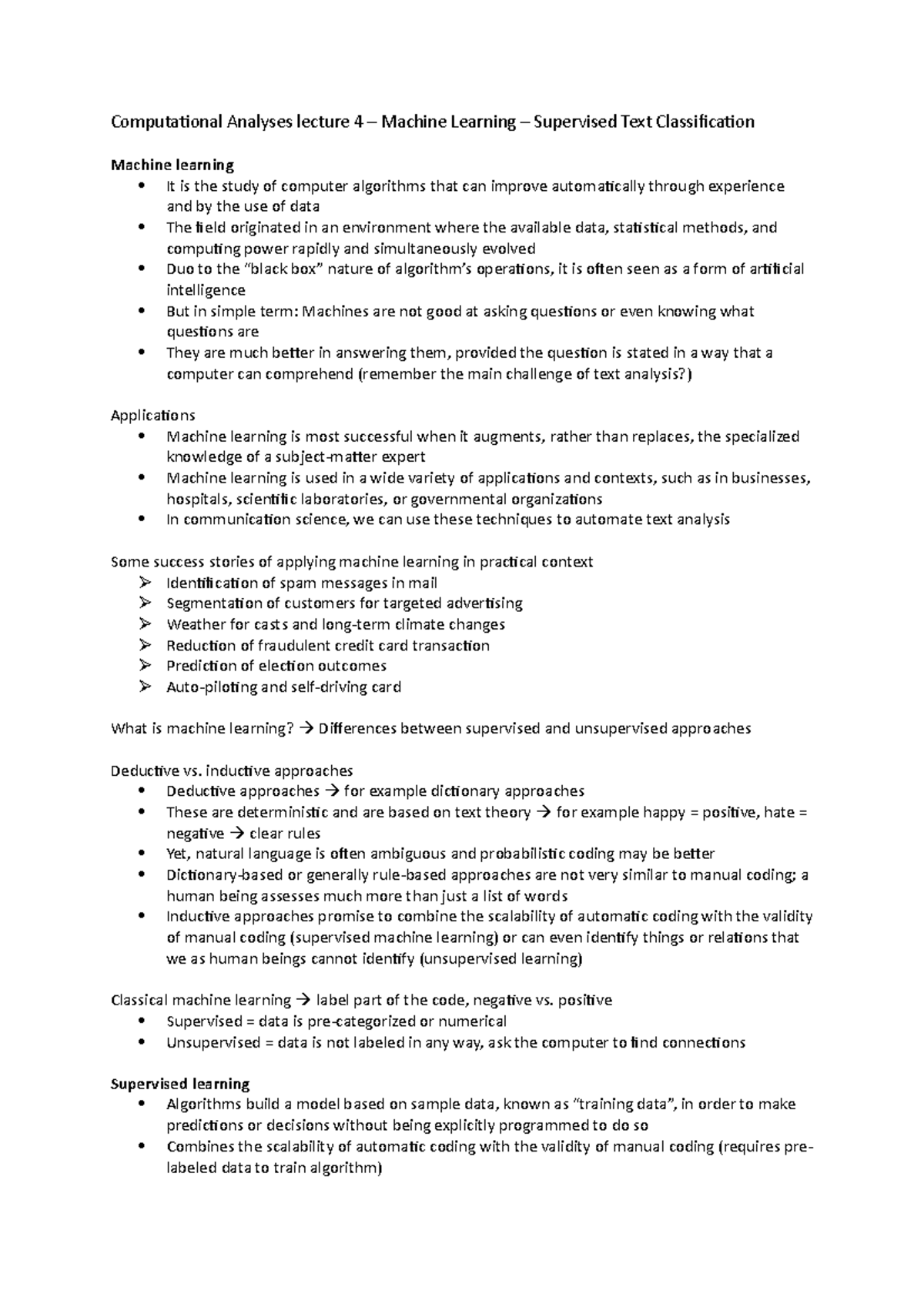 Computational Analysis lecture 4 - inductive approaches Deductive ...
