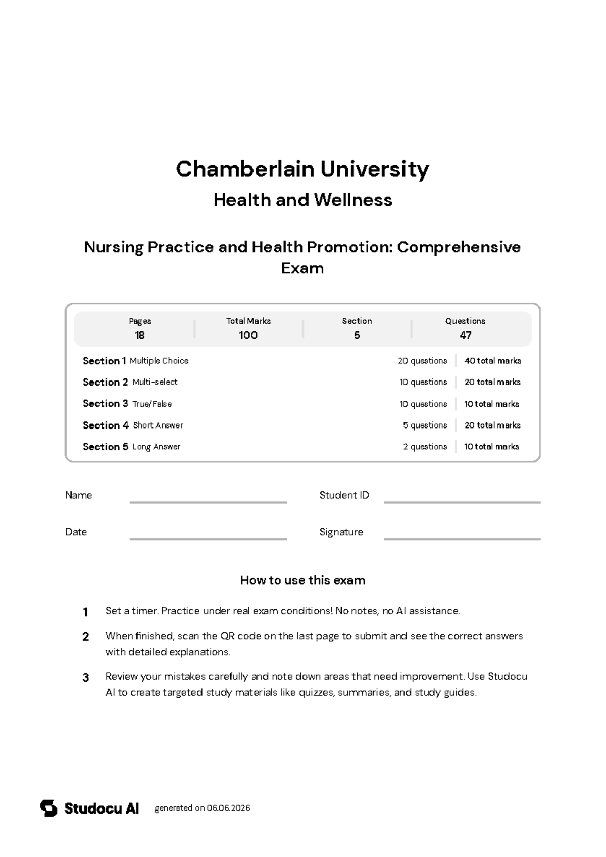 Nursing Practice and Health Promotion: Comprehensive Exam - Studocu