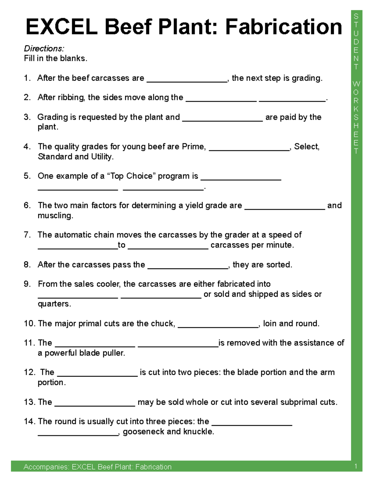 EXCEL Beef Plant: Fabrication - After the beef carcasses are ...