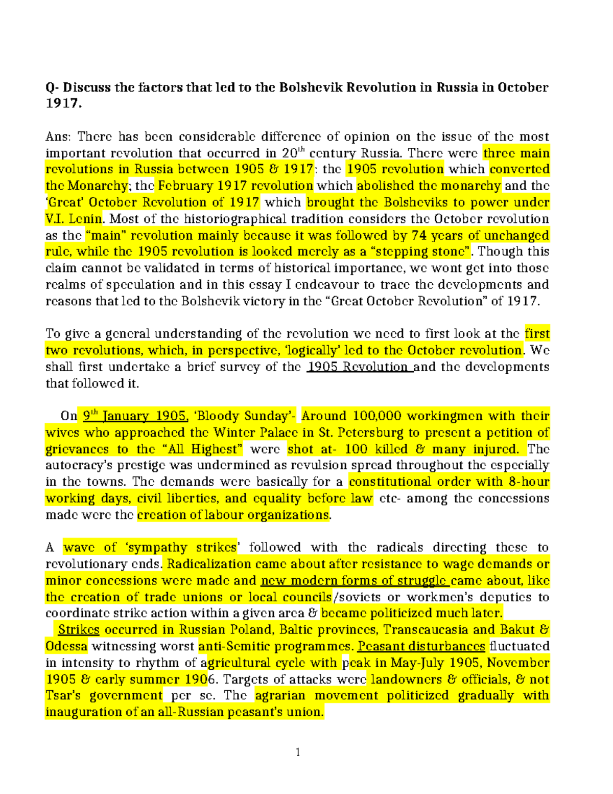 Factors which led to Bolshevik Revolution - Q- Discuss the factors that ...