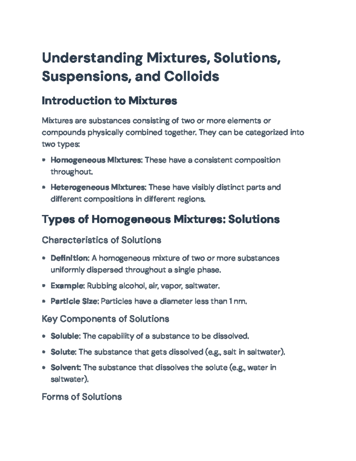 Understanding Mixtures: Solutions, Suspensions, and Colloids Overview ...