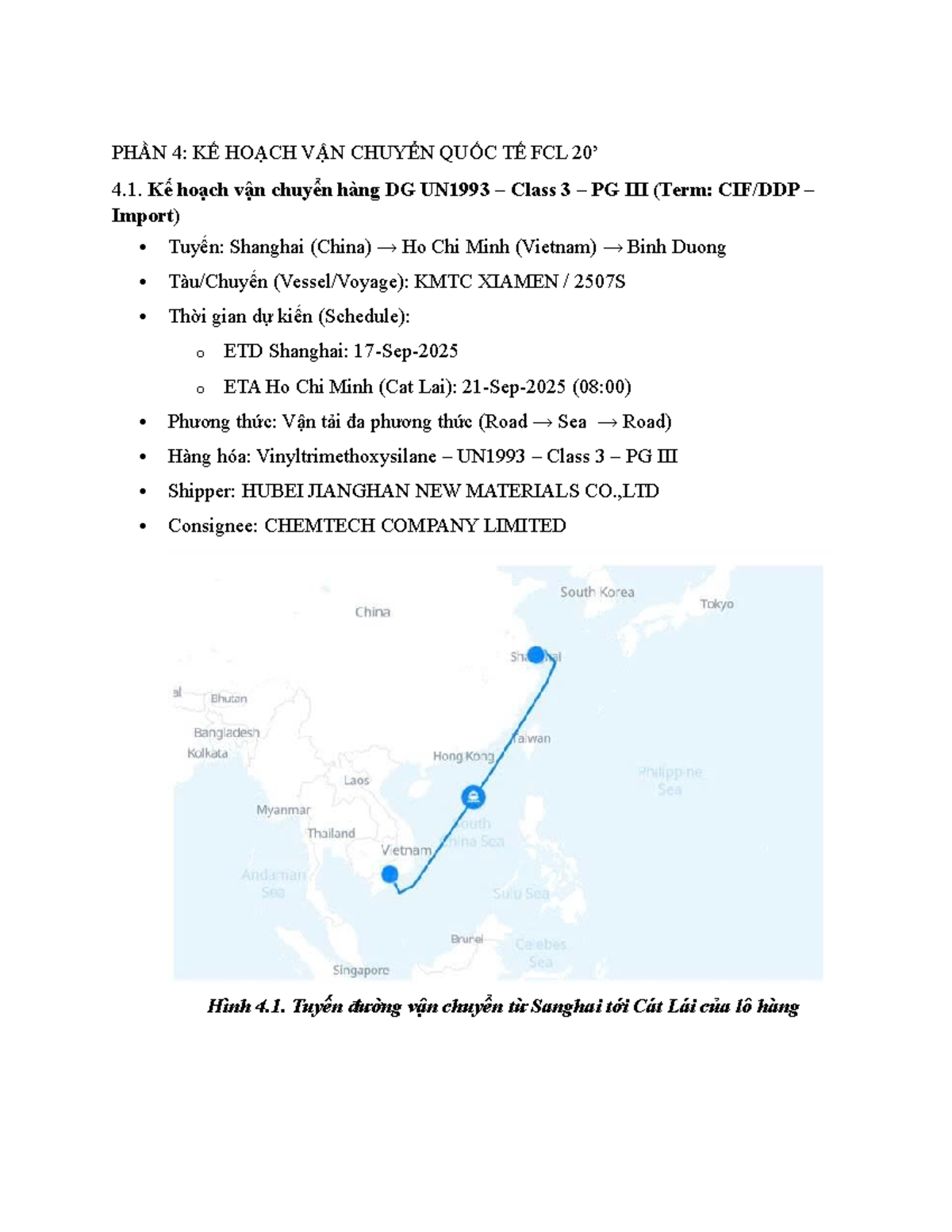 KẾ HOẠCH VẬN CHUYỂN HÀNG NGUY HIỂM UN1993 CLASS 3 TỪ SHANGHAI ĐẾN HCM ...
