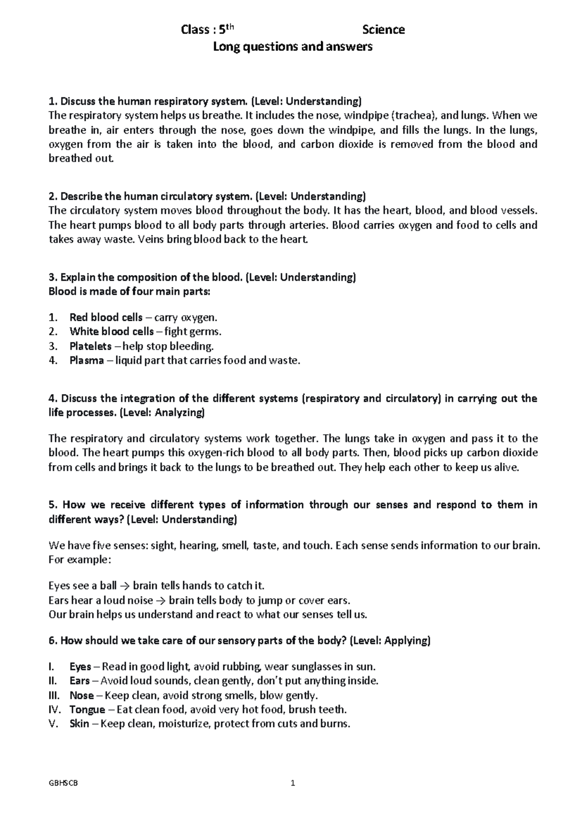 5th Science Long Questions & Answers: Comprehensive Guide - Studocu