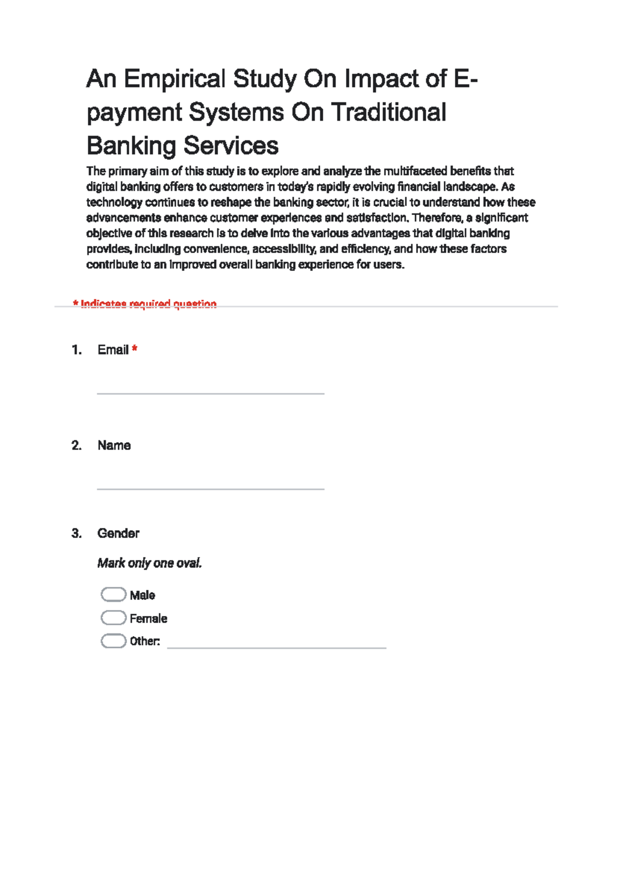 Questionnaire on Digital Banking Impact - ASSIGNMENT - Studocu