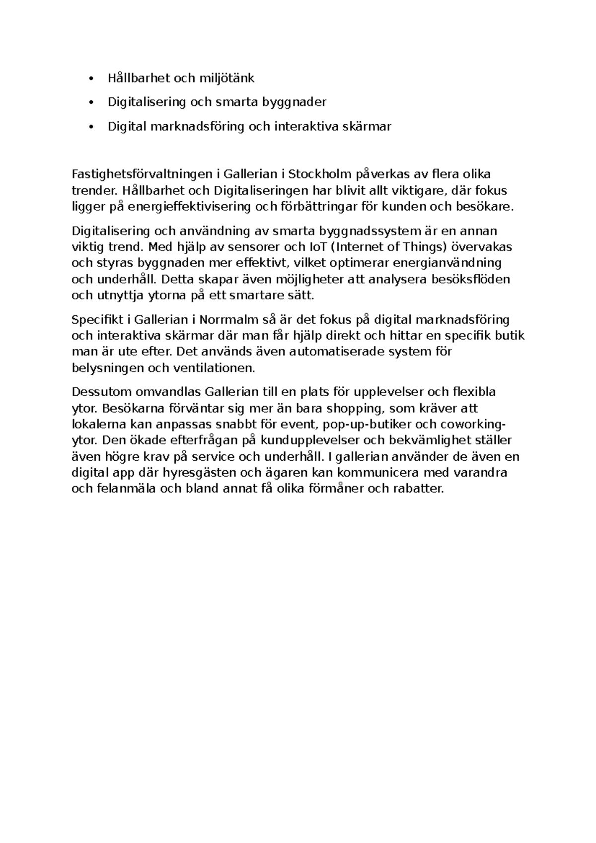 Hållbarhet och Digitalisering i Gallerian - ASAS Dokument 2 - Studocu