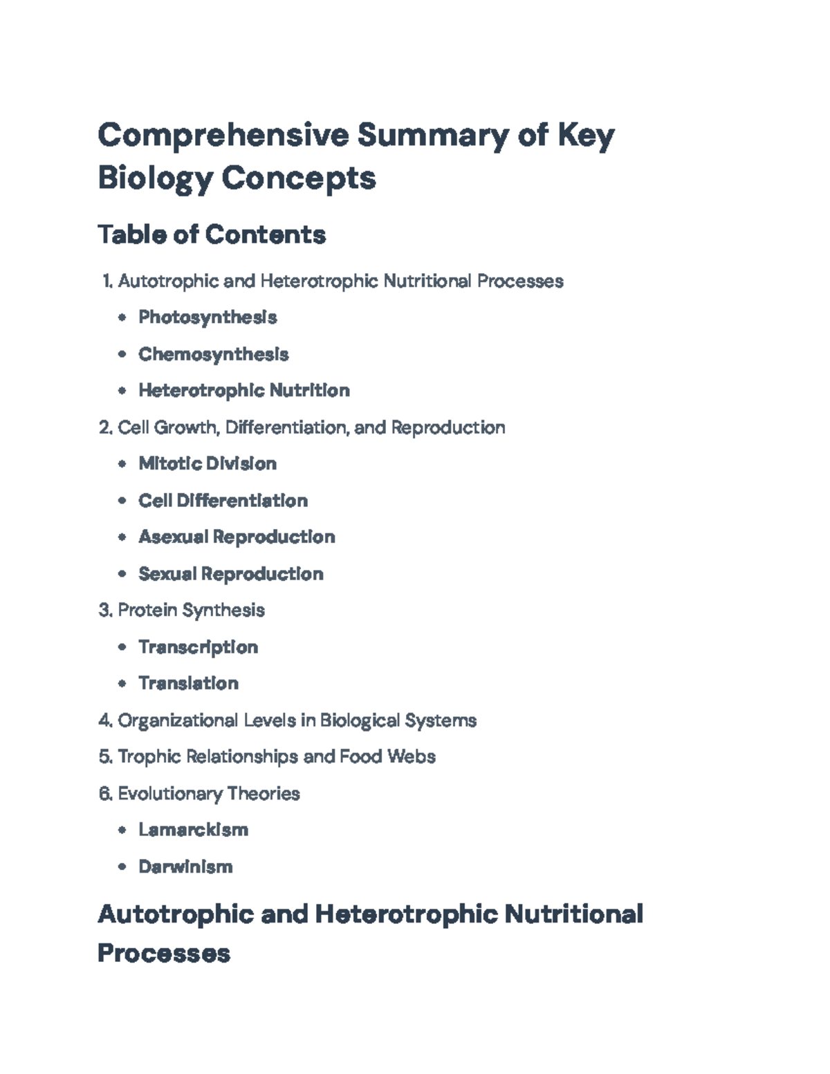 Biology 101: Comprehensive Summary of Key Concepts and Processes ...
