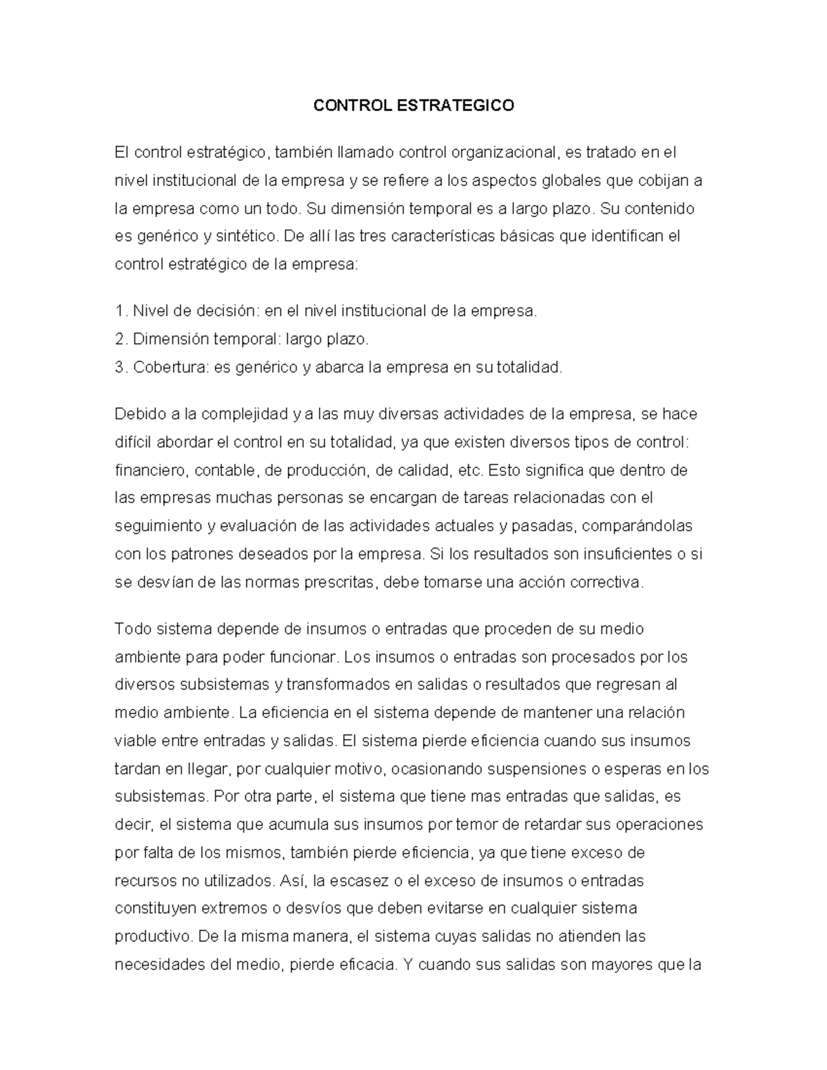 Control Estratégico: Definición y Características Clave - Studocu