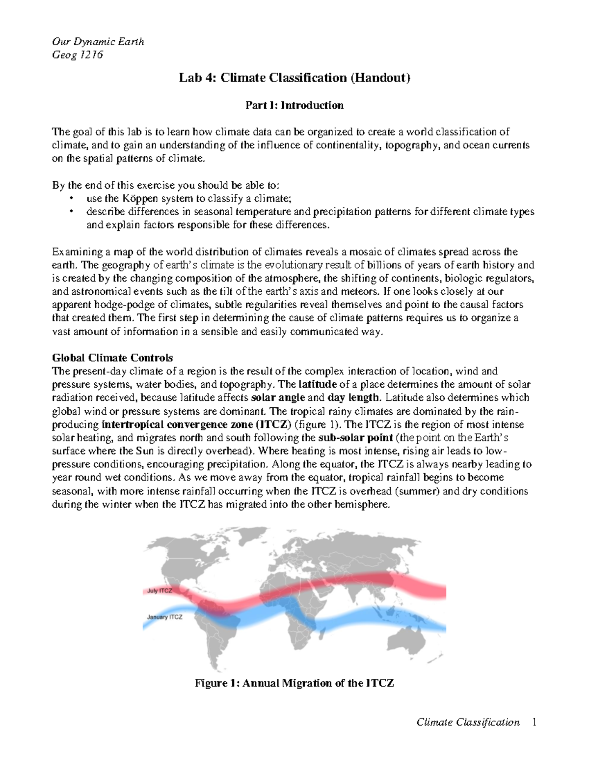 Geog 1216: Lab 4 Handout on Climate Classification and Patterns - Studocu