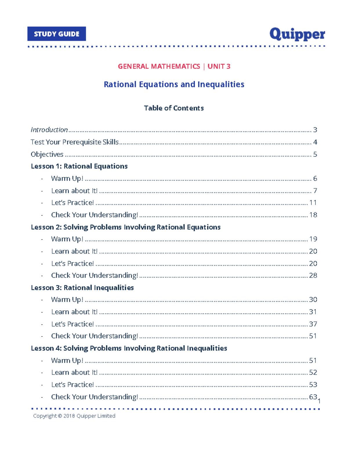 STUDY GUIDE GM 03: Rational Equations & Inequalities Unit 3 Overview ...