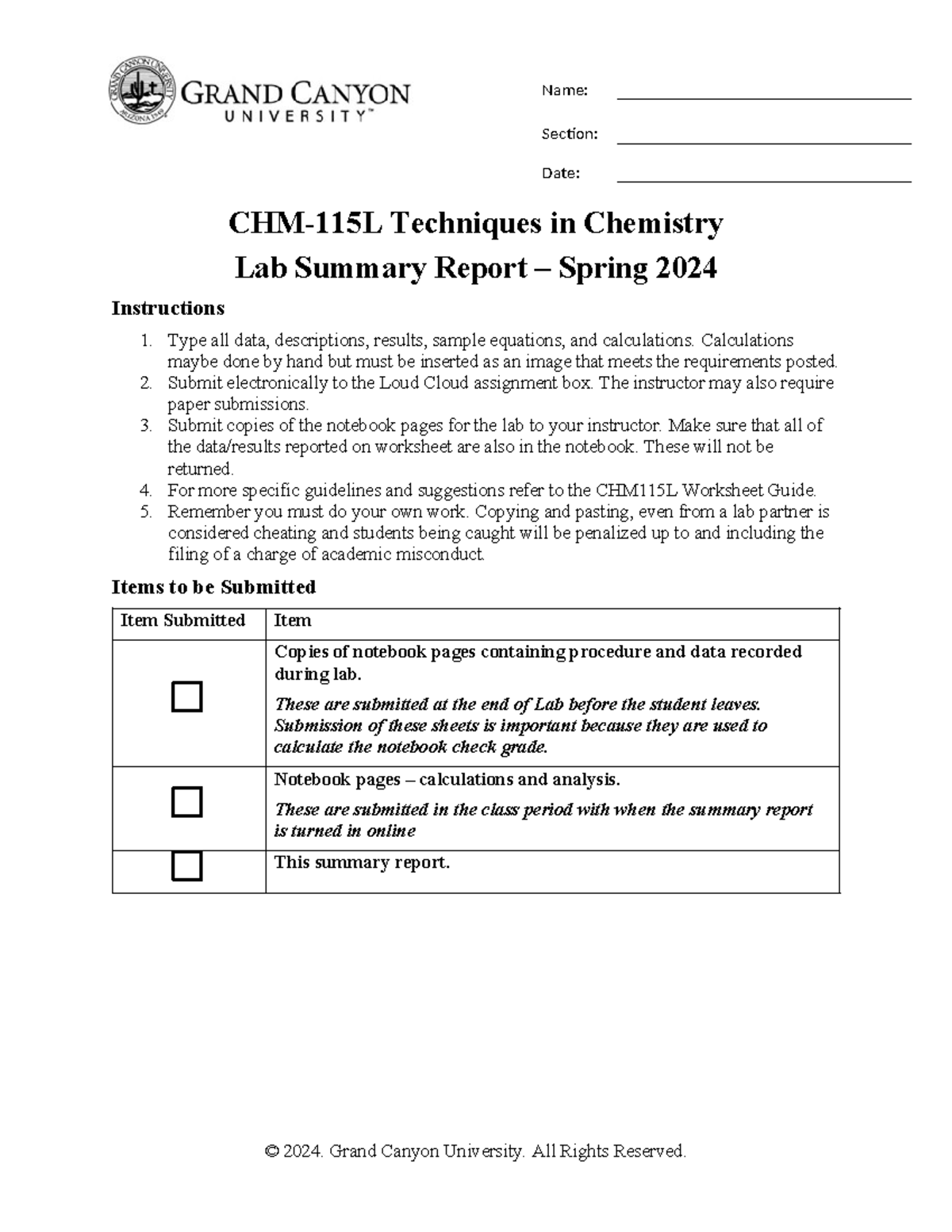 CHM 115L RS Lab Summary Report - Exp1 Techniques in Chemistry Sp24 ...