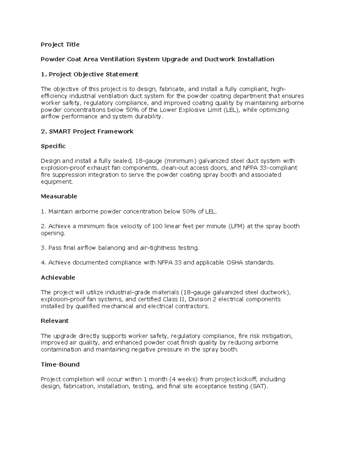 Project Proposal: Powder Coat Area Ventilation System Upgrade - Studocu