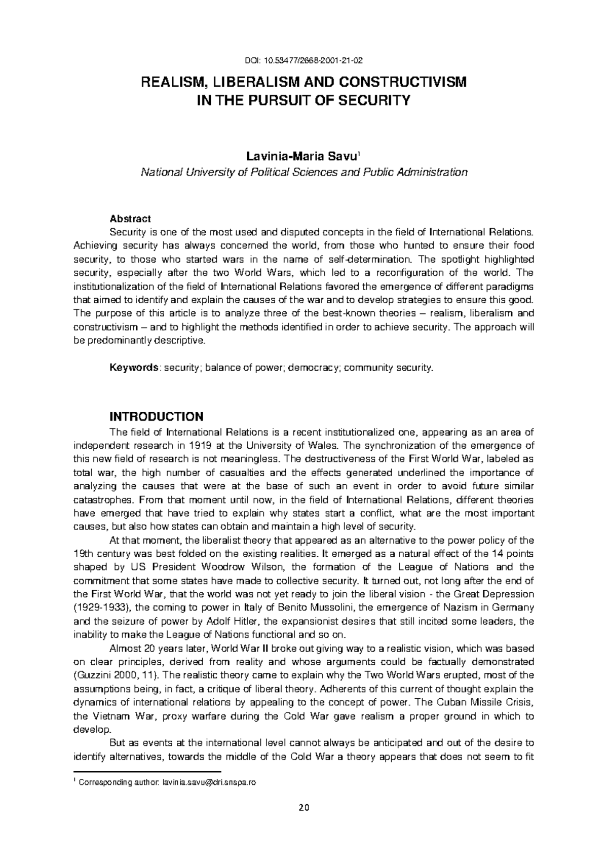 DOI: Theories of Security in International Relations: Realism ...