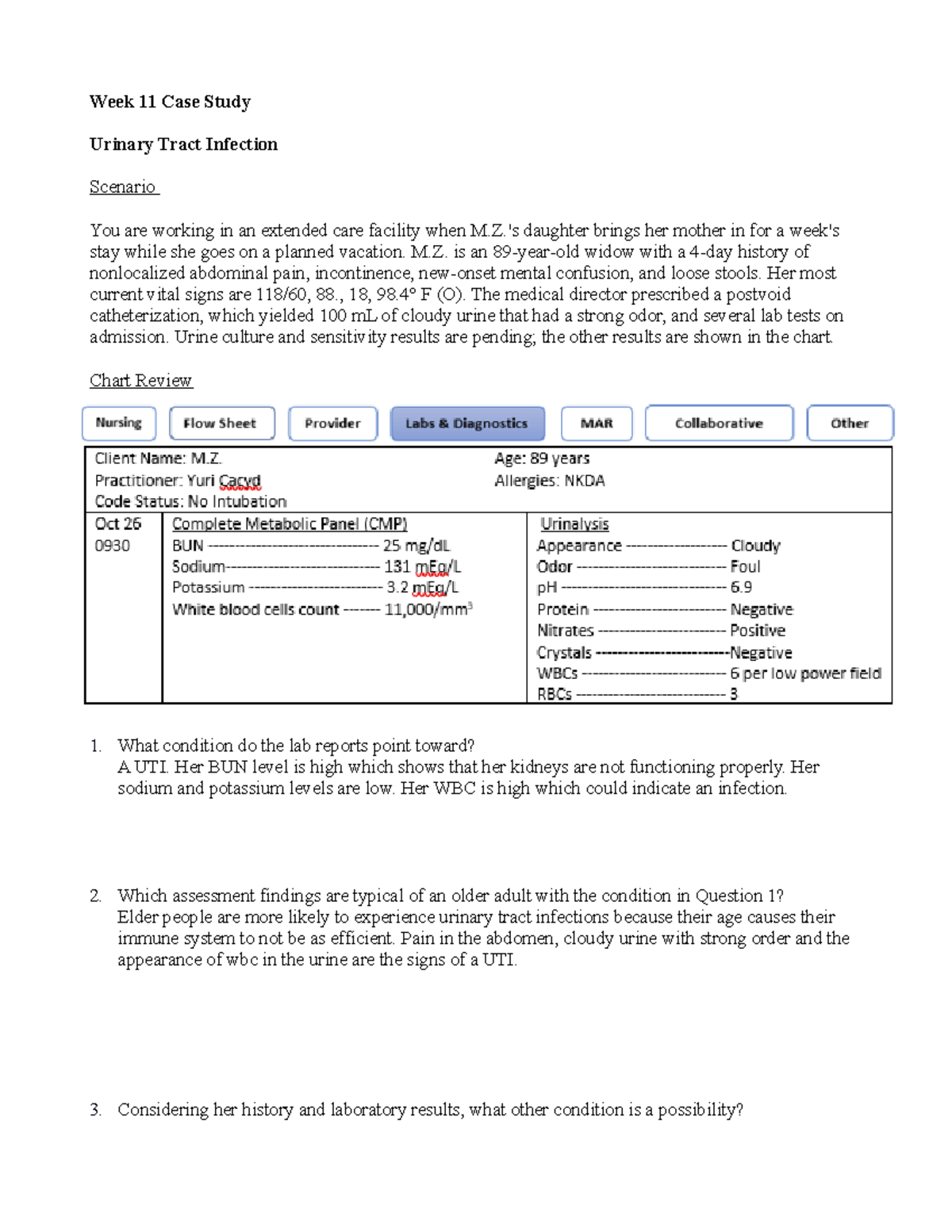 Case Study: Urinary Tract Infection in an Elderly Patient - Week 11 ...