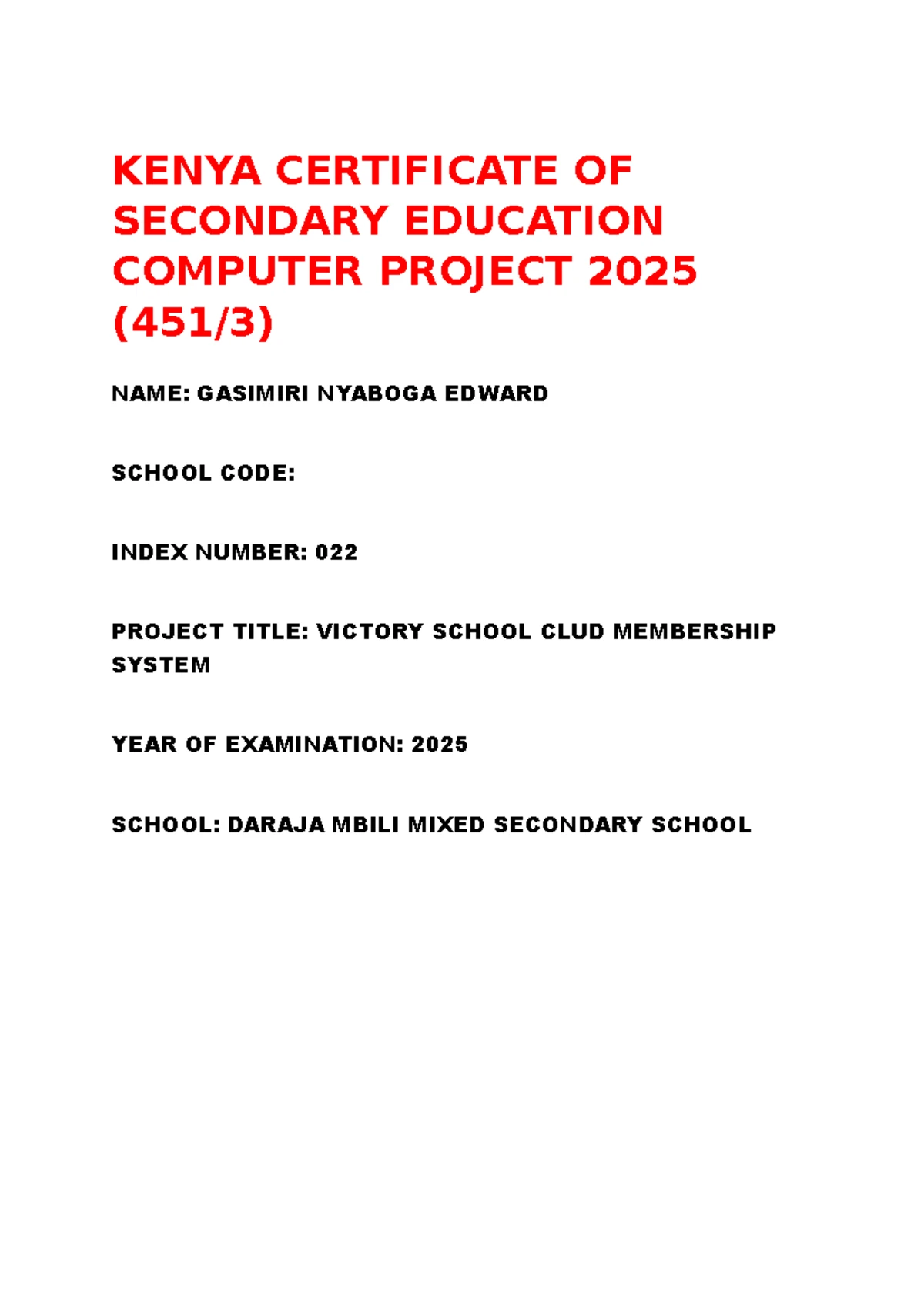 Victory School Club Membership System Guidelines for KCSE 2025 - Studocu