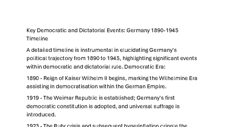 Germany timeline - Key Democratic and Dictatorial Events: Germany 1890 ...